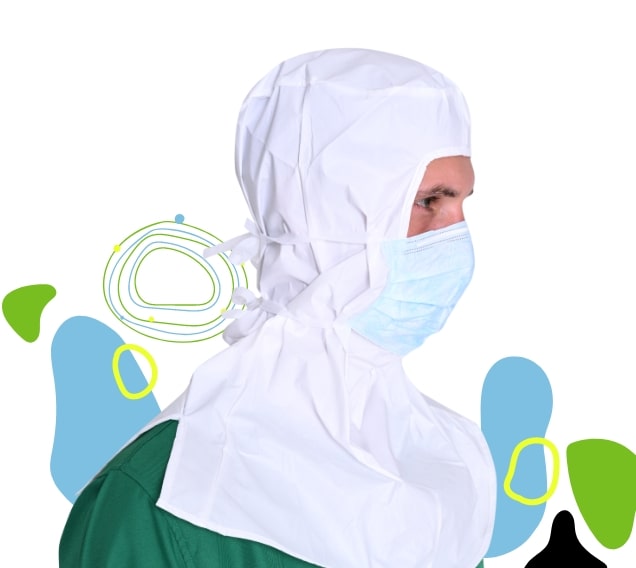 Isofield Vista sterile hood with integrated tie-on facemask